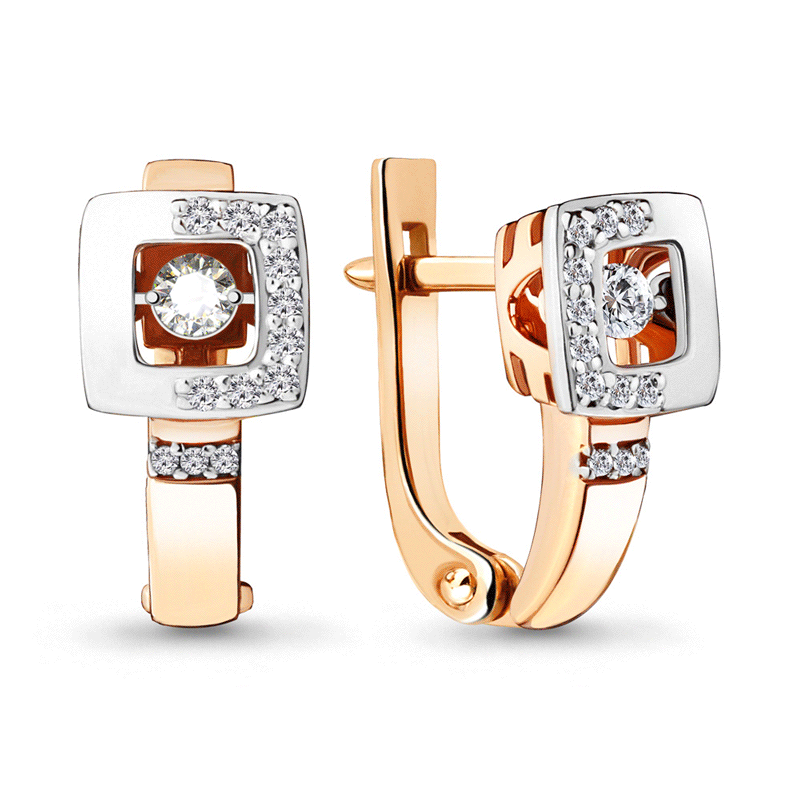 Серьги, красное золото, 585 проба, бриллиант