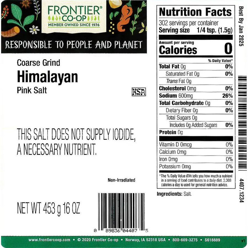Frontier Co-Op, гималайская розовая соль крупного помола, 453 г