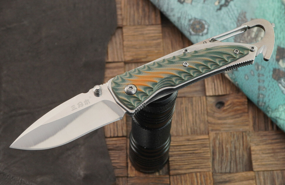 Складной нож-карабин Sanrenmu 7053MUC-GPV со стеклобоем и стропорезом