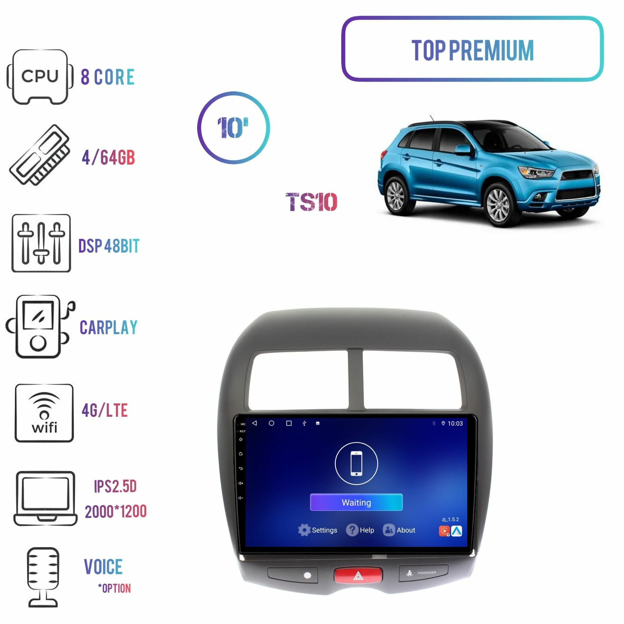 Магнитола XY AUTO TS10, для Mitsubishi ASX/RVR, 2010-2016, 10", 4+64GB, Android 12