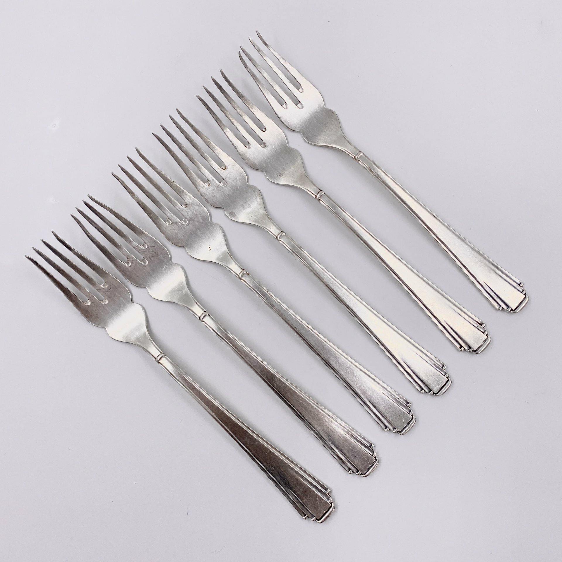 Набор из 6 вилок для рыбы с лаконичным декором, металл, серебрение, Германия