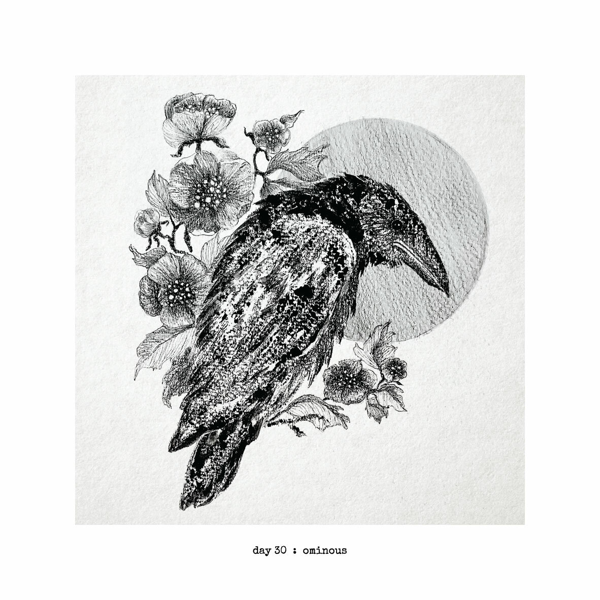 Постер без рамки 20x20 с авторской иллюстрацией "Ворон" из серии Inktober 2020