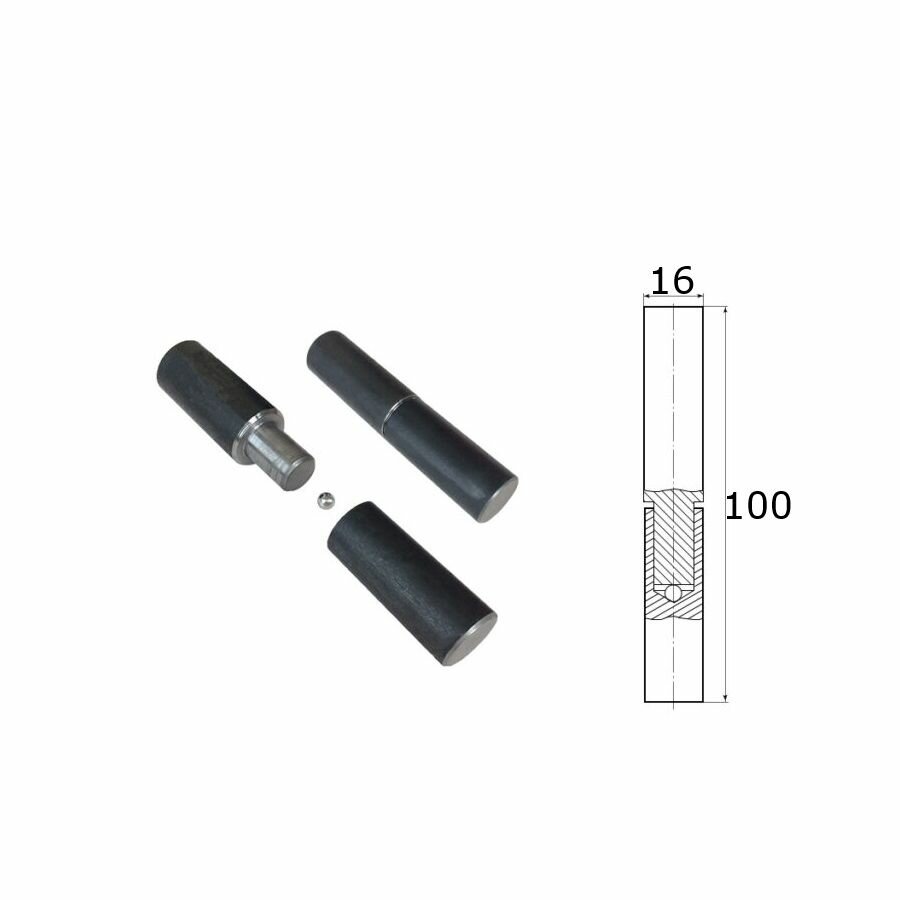 Петля воротная приварная 16х100мм 1 штука с шарикоподшипником