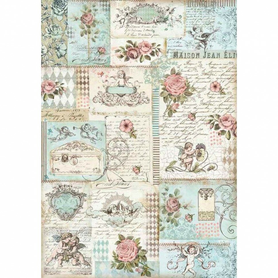 #DFSA3006 Бумага рисовая "Ангелы и розы" 29.7 х 42.0 см Stamperia 1 лист