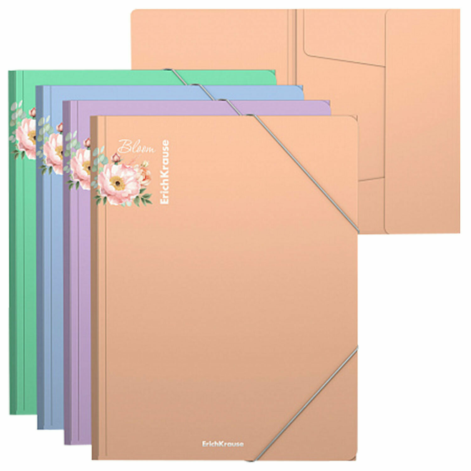 Папка на резинках ERICH KRAUSE "Matt Pastel Bloom", до 300 листов, ассорти, 600 мкм, 61202 (цена только за 1 шт.)