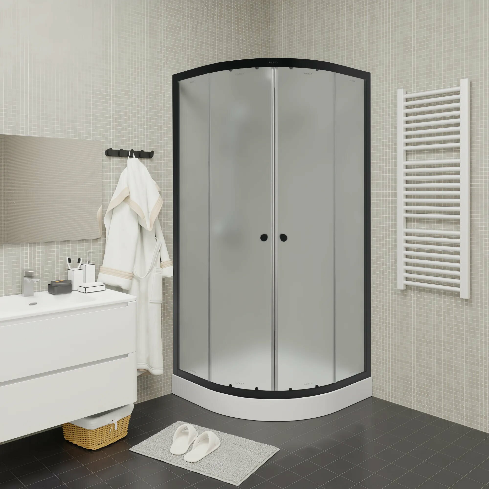 Душевой уголок PARLY ZF81B (80х80х193) , поддон, профиль черный, стекло матовое