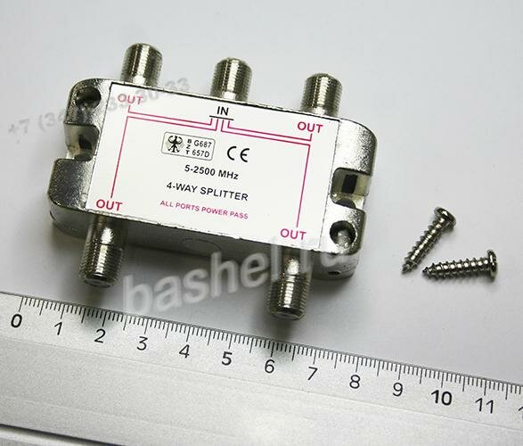 Разветвитель спутниковый REXANT EKT-2504A на 4 вых. F с проходом питания 5-2400 MHz
