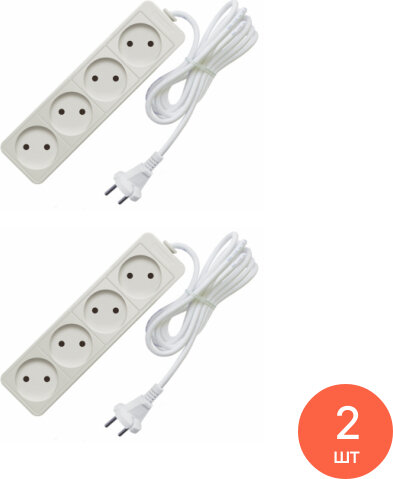 Удлинитель бытовой СОЮЗ без заземления ШВВП 2х0.75, 3 метра 4 розетки, белый 481S-0403 (комплект из 2 шт)