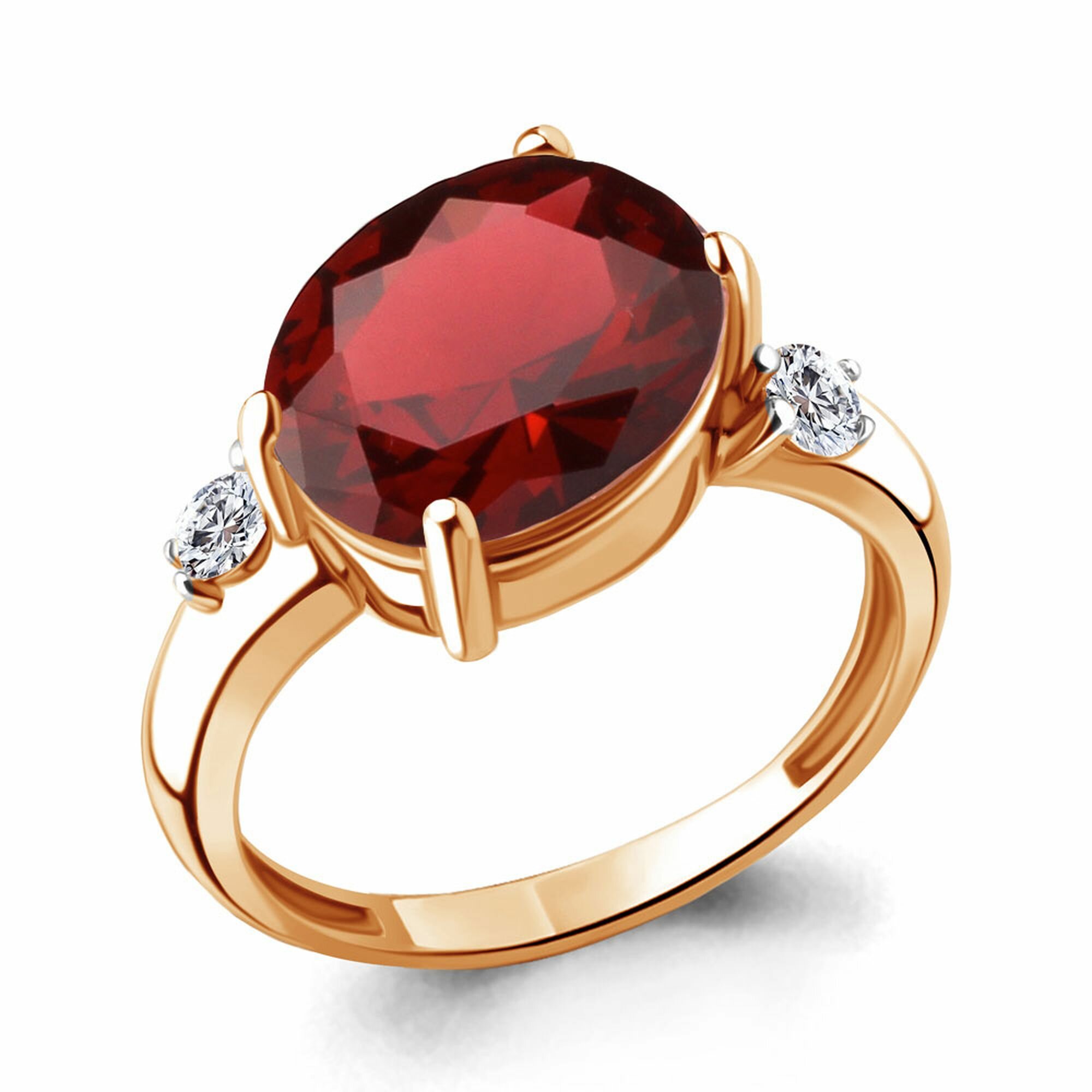 Кольцо, серебро, 925 проба, золочение, гранат, фианит