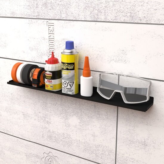 Металлическая полка Embodiment 490x70 мм для хранения на перфорированной панели или на стене, черная