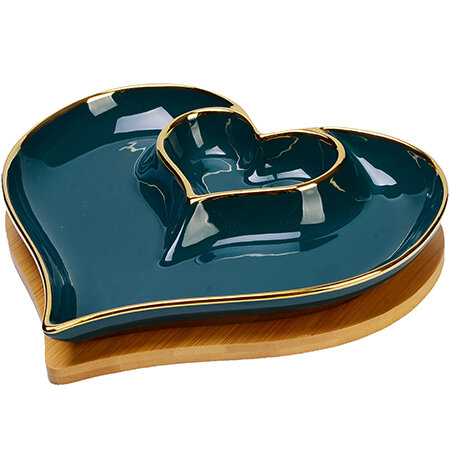 Менажница Сердце 2 секции с подставкой 2пр фарфор/дерево LR 12090 KSMB-12090