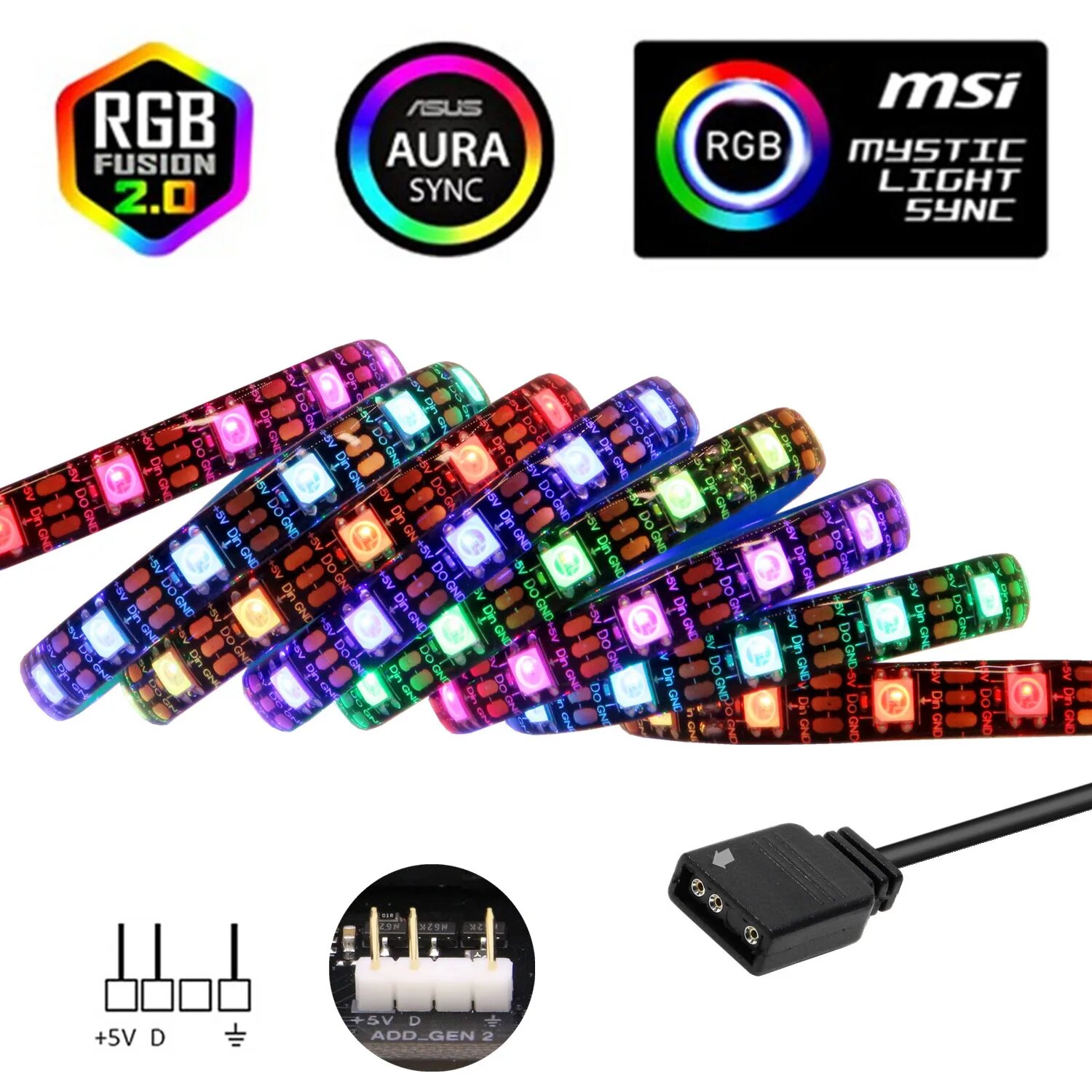 RGB Светодиодная лента teopek WS2812b 5В 60LED/м Non waterproof, 1X100cm strip set