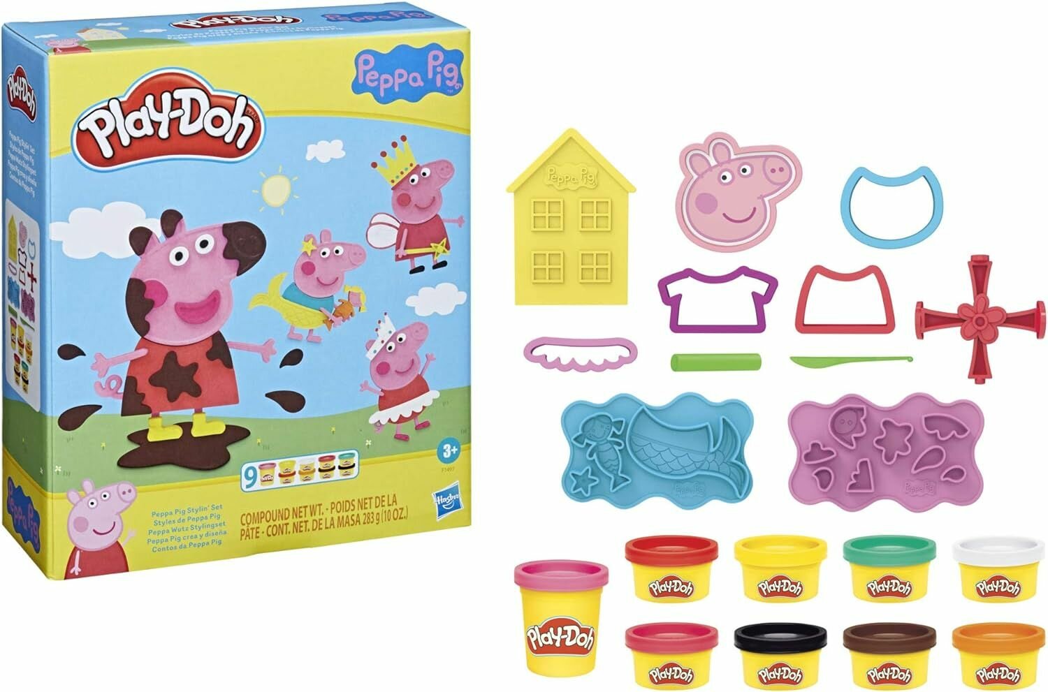 Набор пластилина Play-Doh Peppa Pig Stylin с 9 нетоксичными банками для лепки и 11 аксессуарами