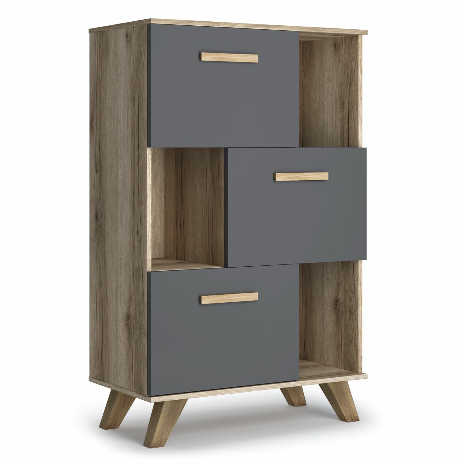 Вега скандинавия Шкаф низкий с нишами Дуб Каньон, силк флай (Кураж)