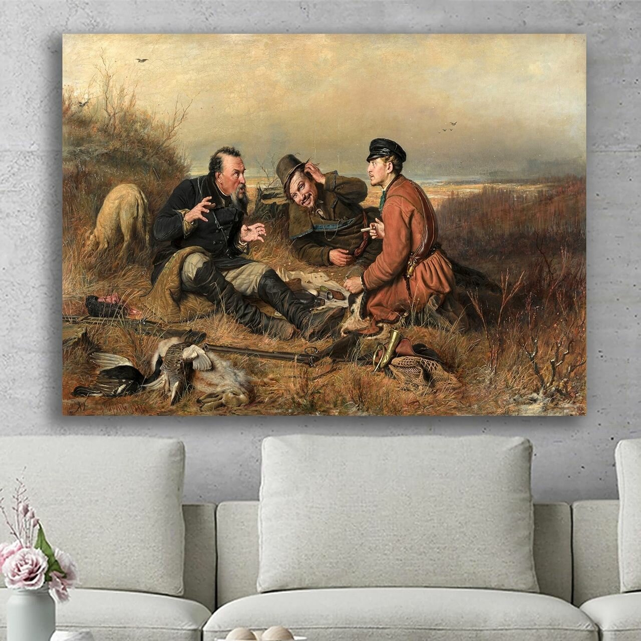 Картина Охотники на привале, Перов, русская картина, 30х40 см.