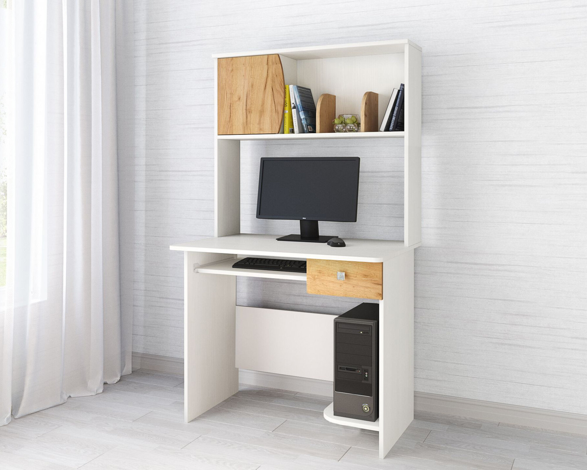 Стол компьютерный Грета-4 (1580х900х600) цвет Белый/Дуб крафт золотой Тэкс