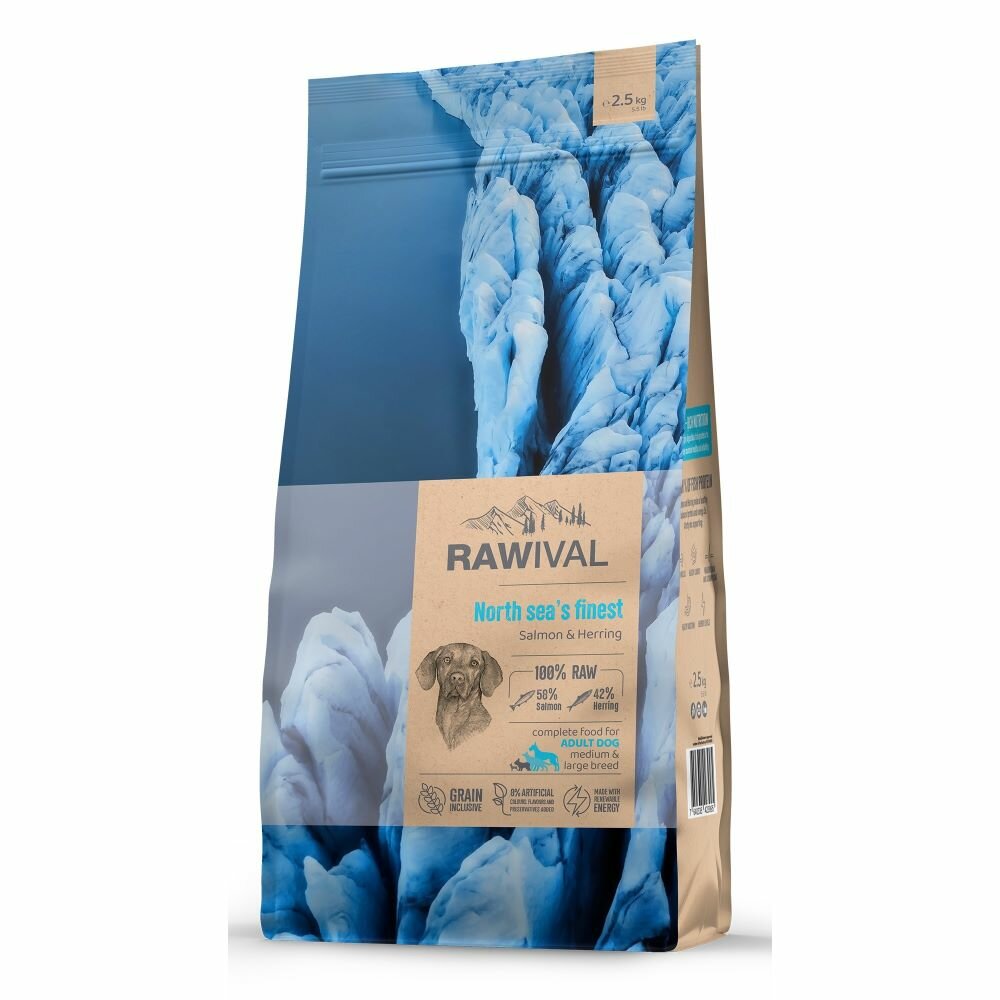 Сухой корм RAWIVAL (Ровайвл) для собак средних и крупных пород, лосось и сельдь, 2,5 кг