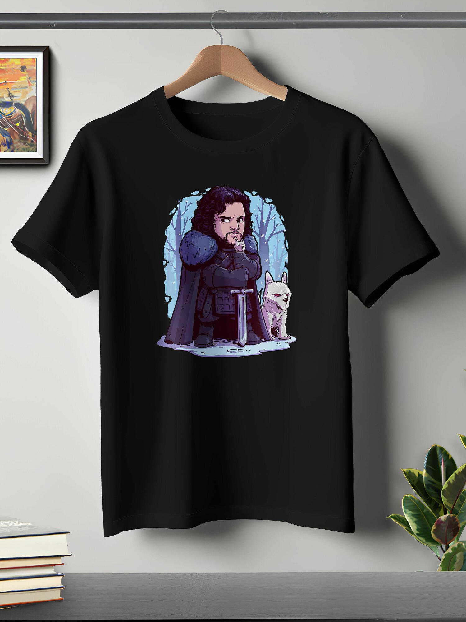 Футболка ONEQ унисекс 44-46 (S) размер с принтом Джон Сноу, черная