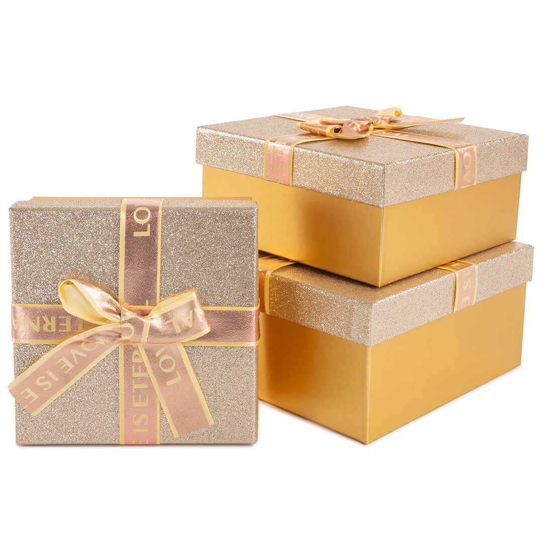 Набор коробок подарочных Дон Баллон Роскошный подарок, золотой, 19х19х9,8 см, 3 шт