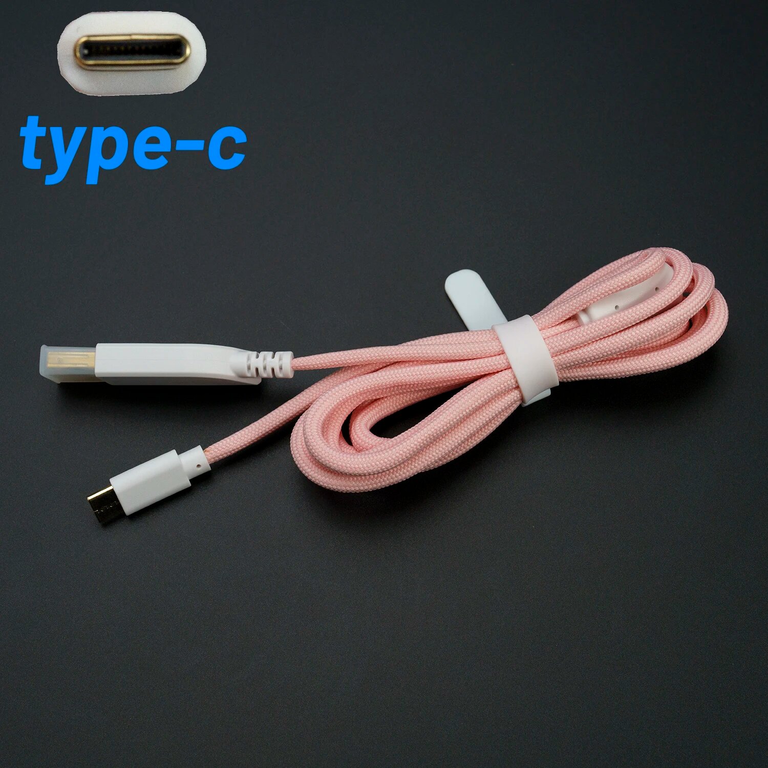 Type-C кабель розовый, гибкий, paracord