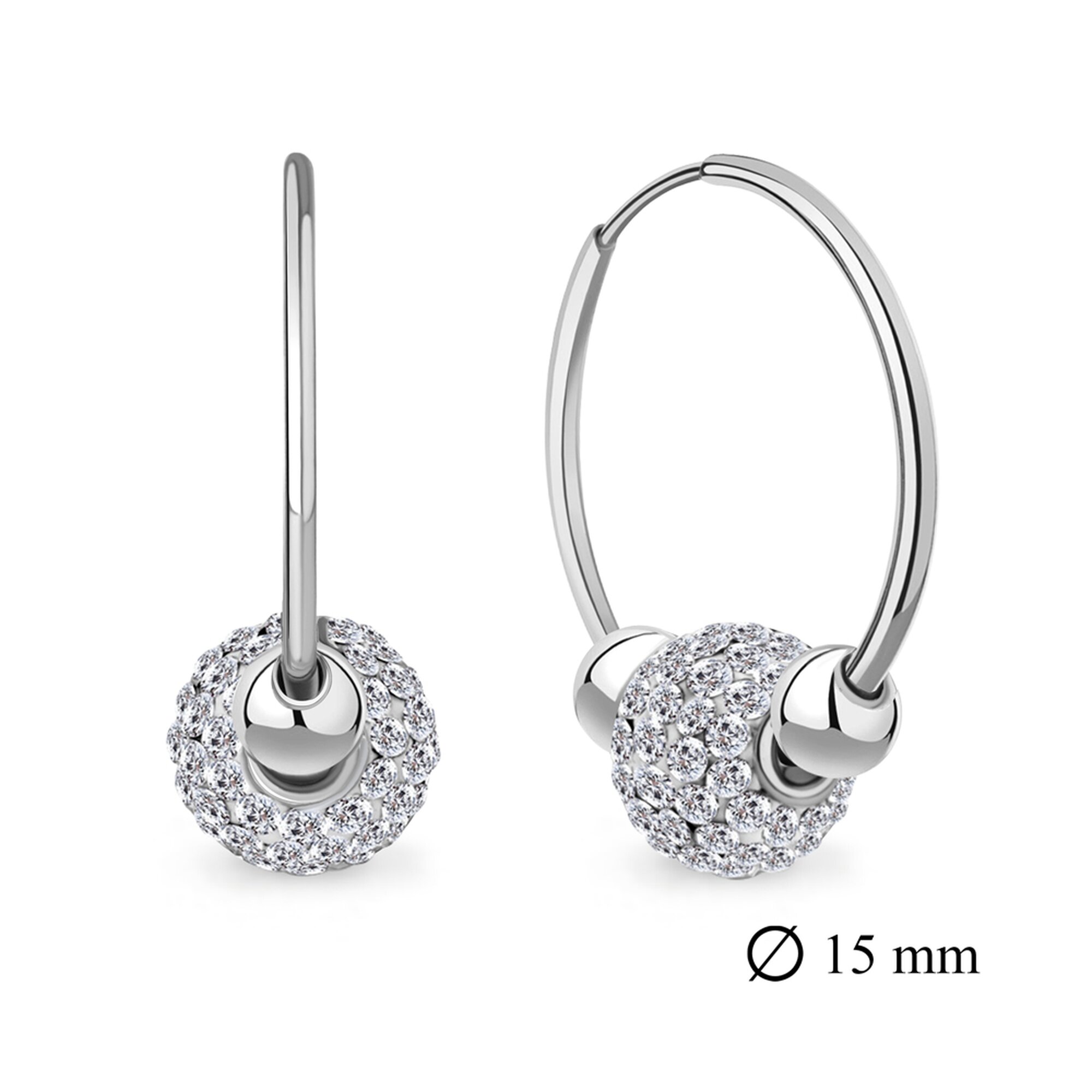 Серьги конго, серебро, 925 проба, родирование, кристалл