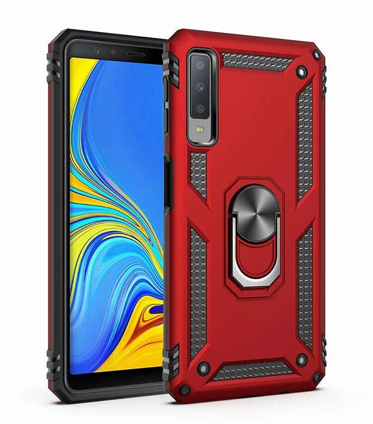 Бронированный мягкий противоударный чехол для Samsung Galaxy A7 2018 SM-A750F/DS A750FN A750, силиконовый бампер, твердая обложка, металлический чехол с кольцом