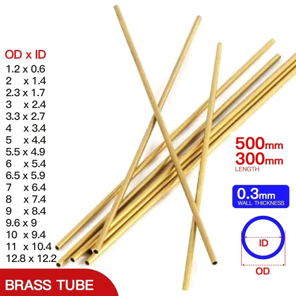 Латунная труба, толщина стенки 0,3 мм, внешний диаметр 1,2–1, латунная трубка, длина 300, 500 мм, прямая трубка, медная трубка, тонкостенная, малый диаметр