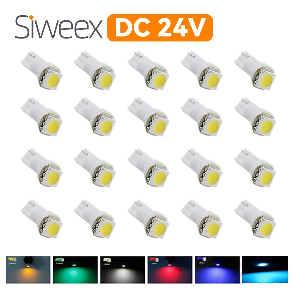 20 шт. T5 DC 24 В 5050 светодиодная лампа SMD салон автомобиля освещение приборной панели Cold White