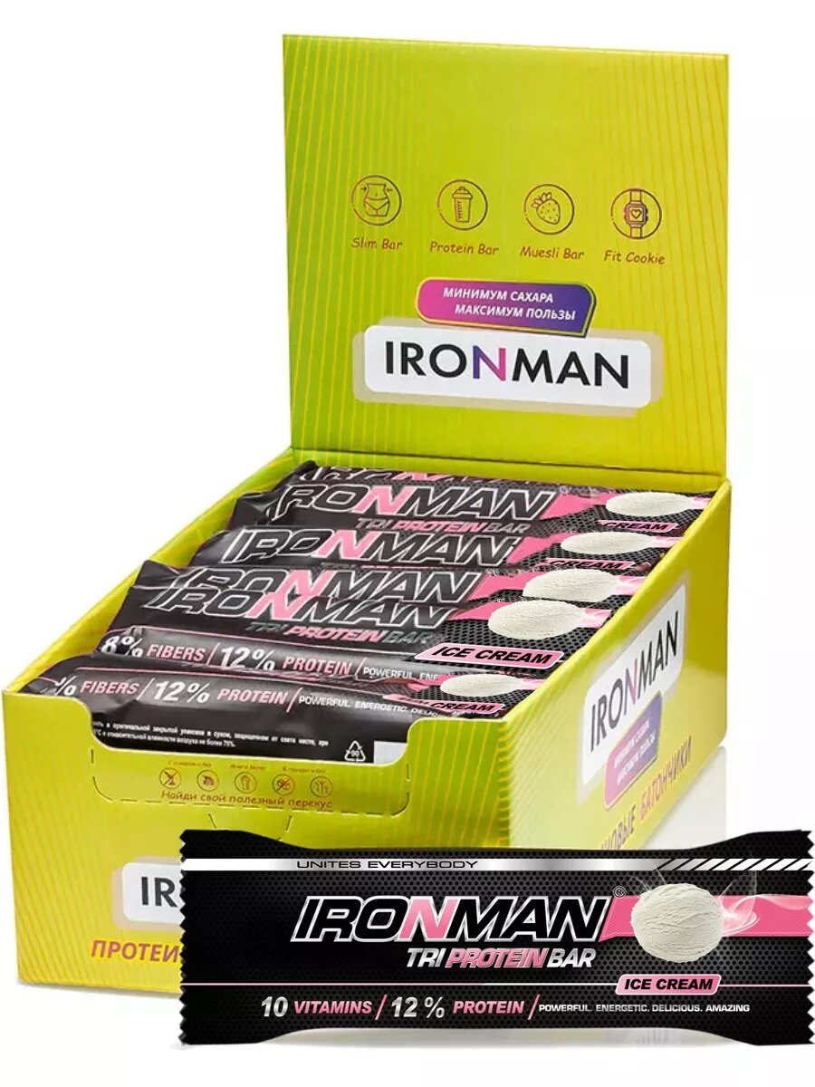 Протеиновые батончики IRONMAN Tri Protein Bar, мороженое, набор 24шт
