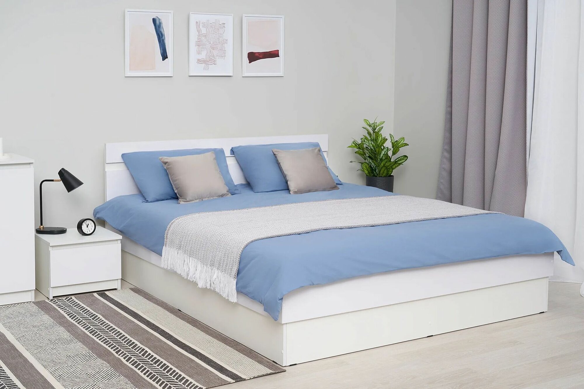 Кровать двуспальная Челси 1,6м/ Кровать 160х200 см, ЛДСП, Белый глянец, Белый