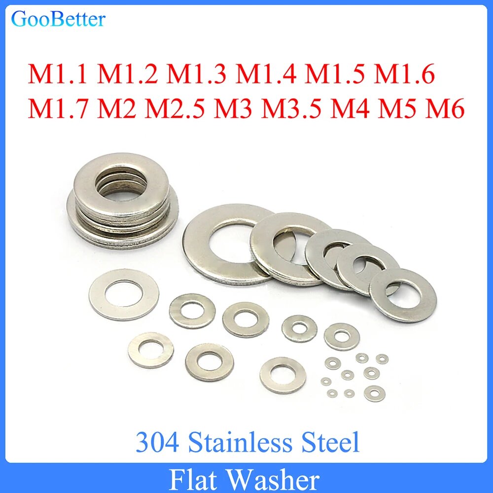 Шайбы из нержавеющей стали GooBetter M1.1-M6 100 шт. M2 x 5 x 0.3 mm