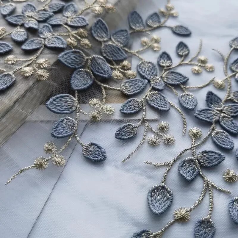 Кружево полиэстер светло-серый синий 1 ярд grey blue