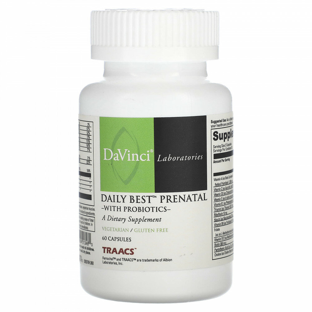 DaVinci Laboratories, Daily Best Prenatal с пробиотиками, 60 капсул