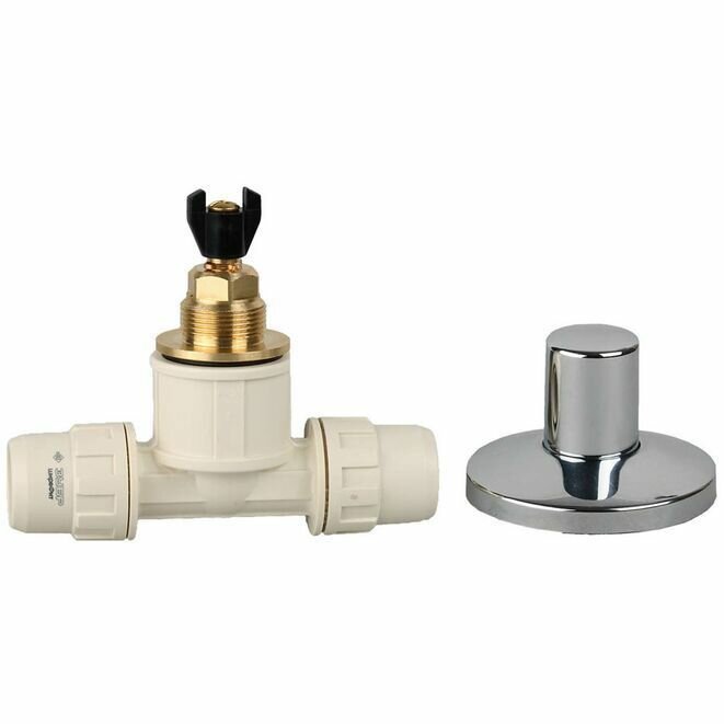 Кран запорный в сборе ЗУБР ШиреФит 20 мм, "штуцер с гайкой - кран запорный - штуцер с гайкой"