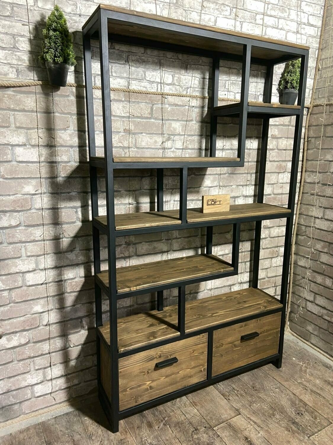 Стеллаж "EasyLOFT" в стиле лофт, с ящиками "Ящики для хранения", 150х40х200 см.