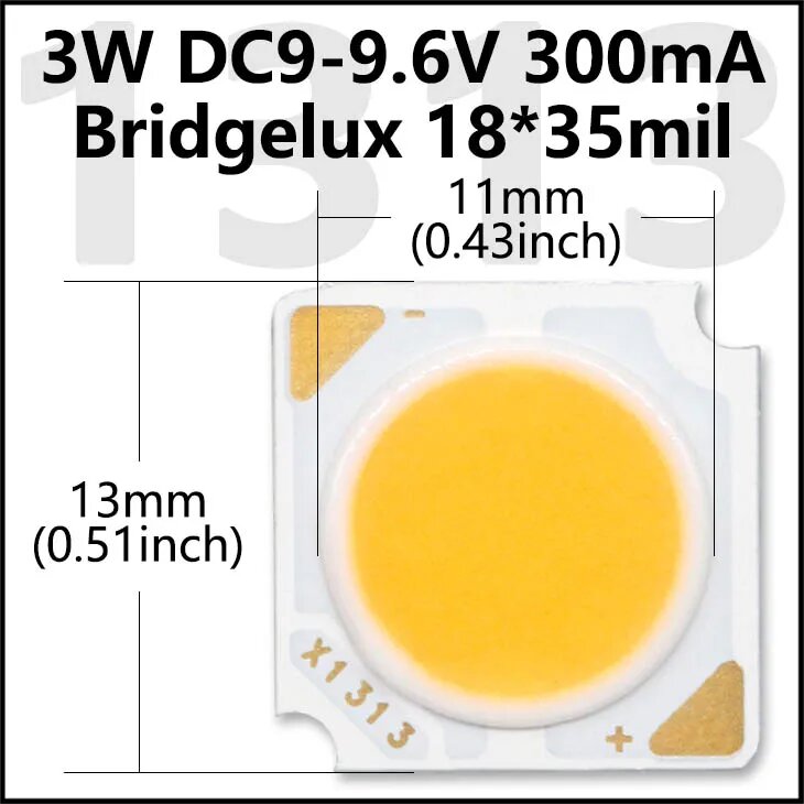 Bridgelux COB светодиодный чип 3Вт-40Вт для светильников 1313 3W DC9-9.6V, Neutral White
