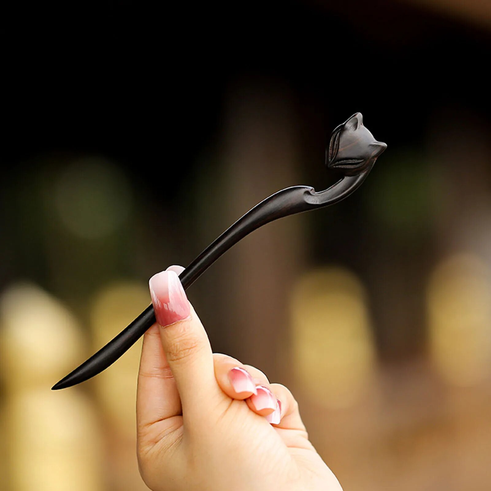 Черный деревянный гребень для волос ACRDDK 3