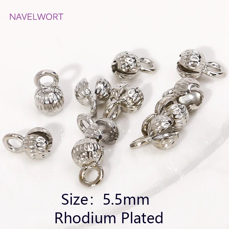 Латунные обжимные концевые зажимы с позолотой 18 карат NAVELWORT 20 штук 20 pieces, Rhodium Plated