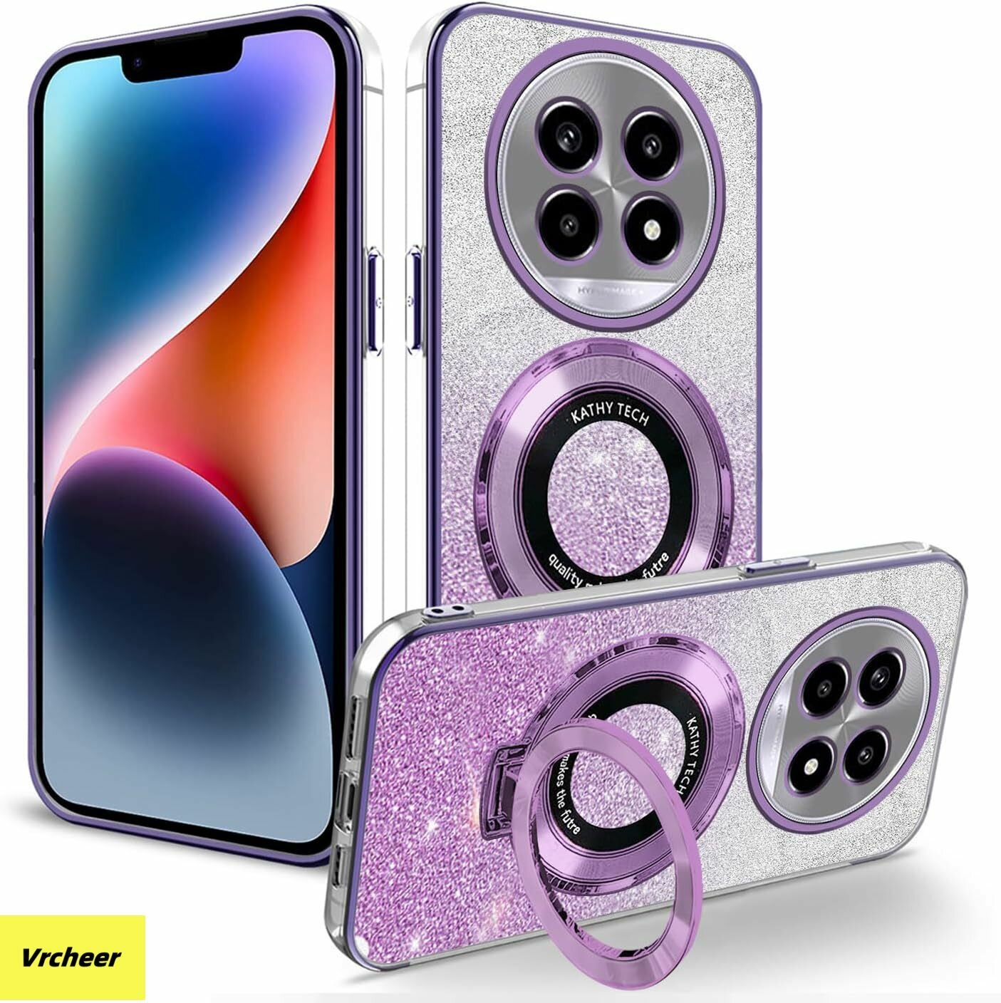 Чехол для Redmi Note 14 Pro 5G( Редми Заметка 14 про 5G) с Блестками / Блестящий / Силиконовый со стразами, с защитной линзой и держателем. чехол золотистый женский./черный/фиолетовый