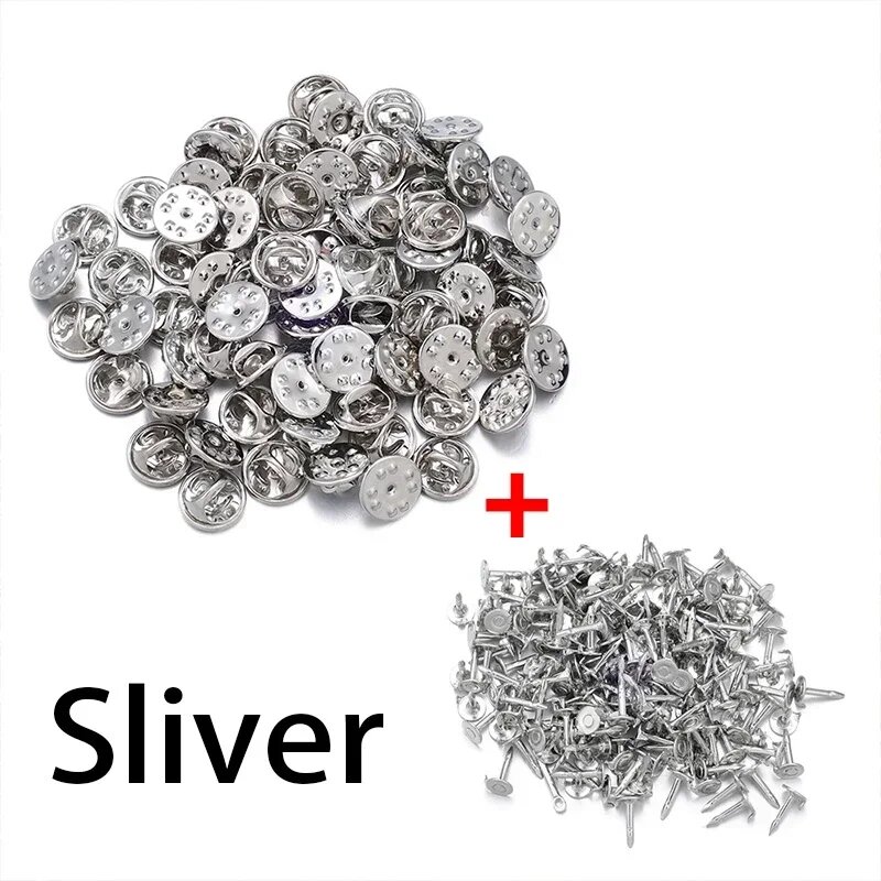 Металлические застежки-бабочки и иглы для брошей, 100 шт. Серебряный, 100 sets, Sliver