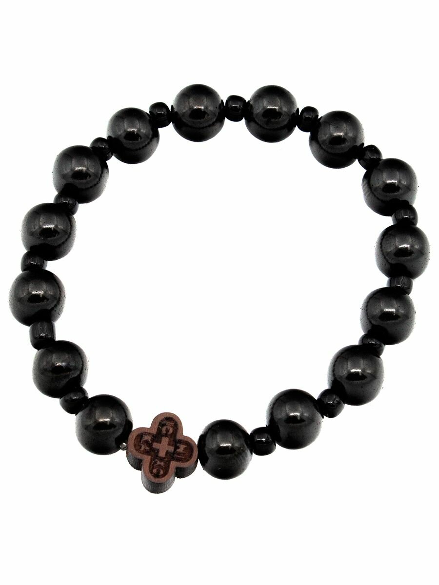 Четки из гагата, с крестом из самшита, 15 зёрен, зерно 8мм.