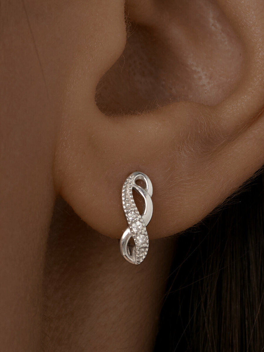 Серьги, серебро, 925 проба, родирование, фианит