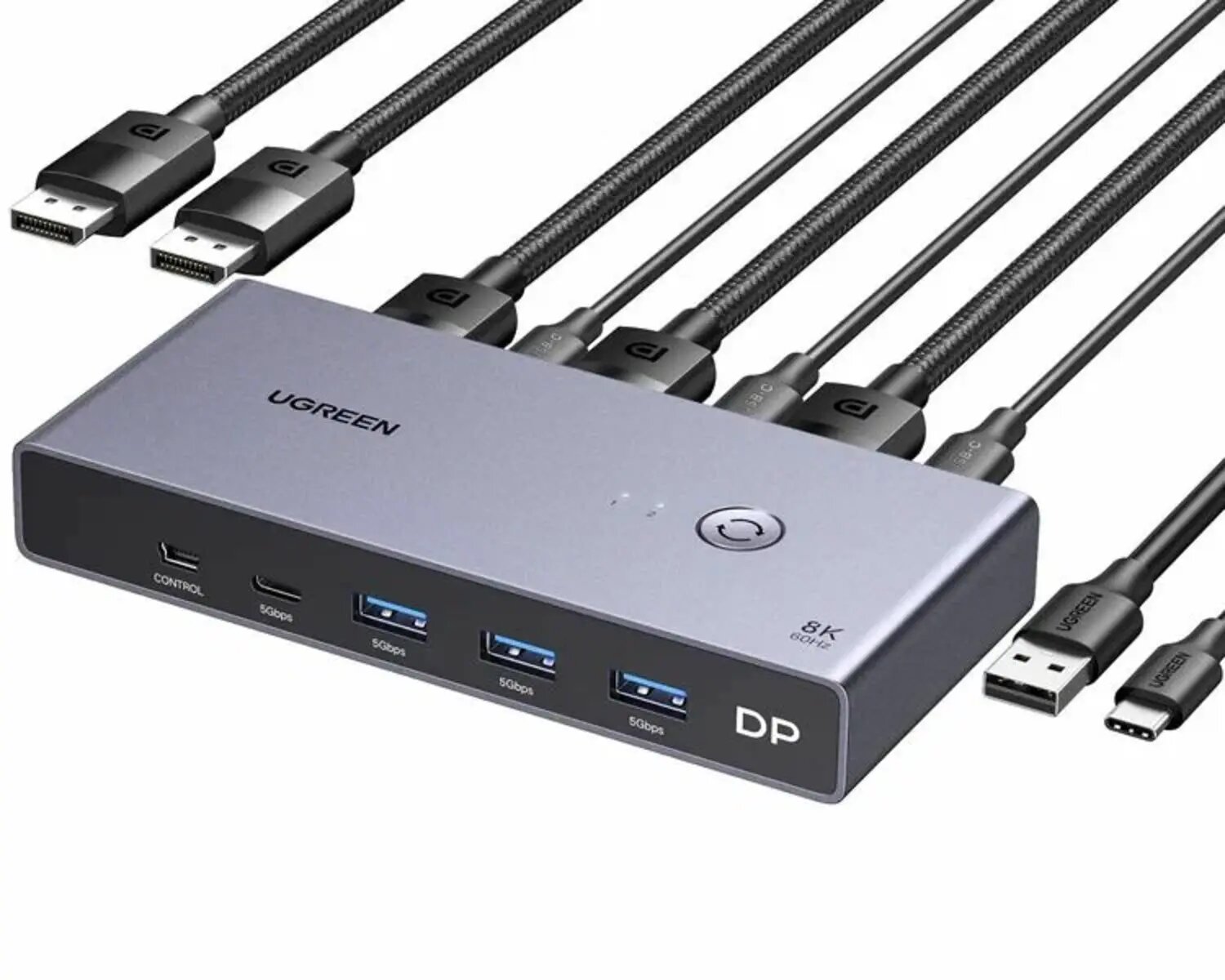 Переключатель UGREEN CM695 (25962) DP1.4 KVM KVM Switch 2 In 1 Out 8K60Hz. Цвет: серый