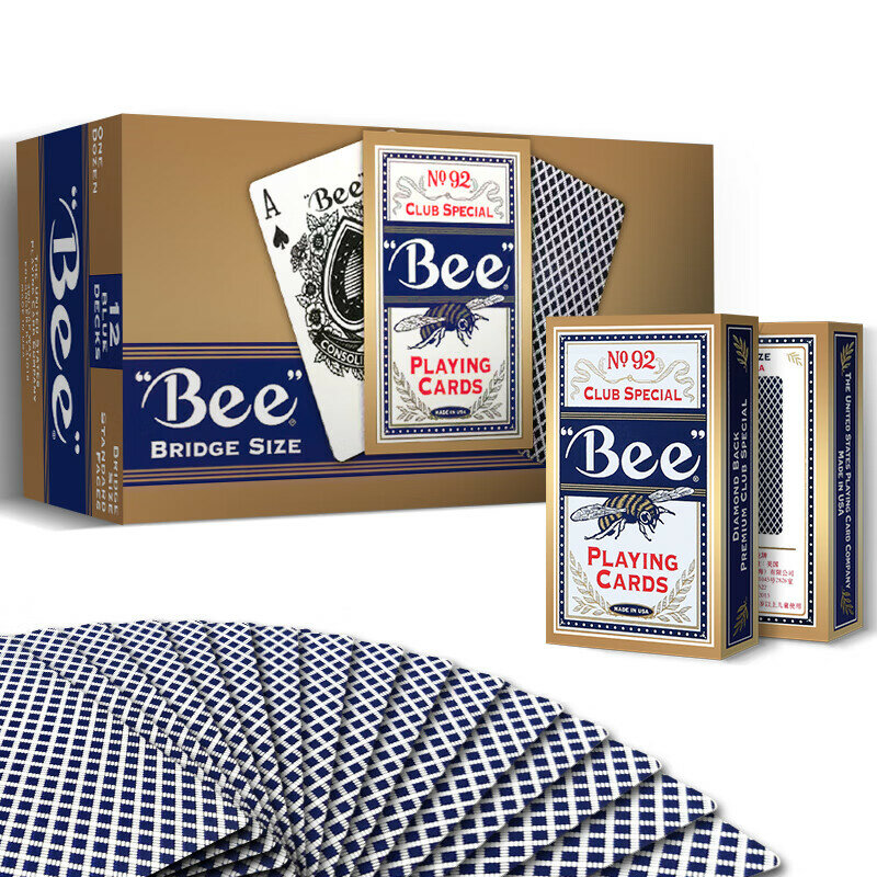 Bee Xiaomifeng Guandan Special Playing Cards, Narrow Version, Black Core Paper, Durable Bridge Cards, One Strip 12 Decks, Blue