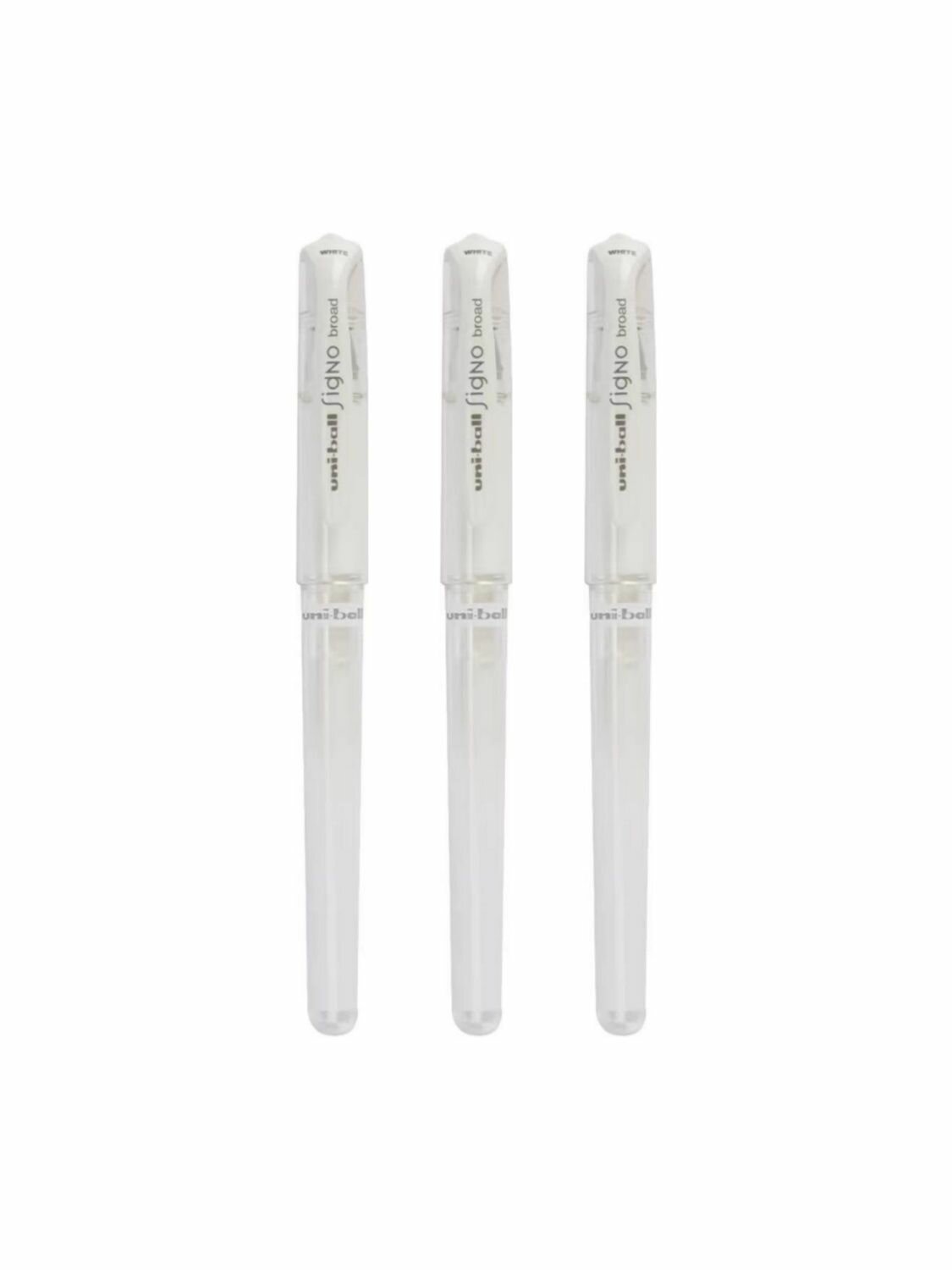 Гелевые ручки Uni Ball Signo Broad UM-153 белые, пигментные чернила 1.0 мм, набор 3 шт японские канцтовары для ярких записей, подписей и творчества