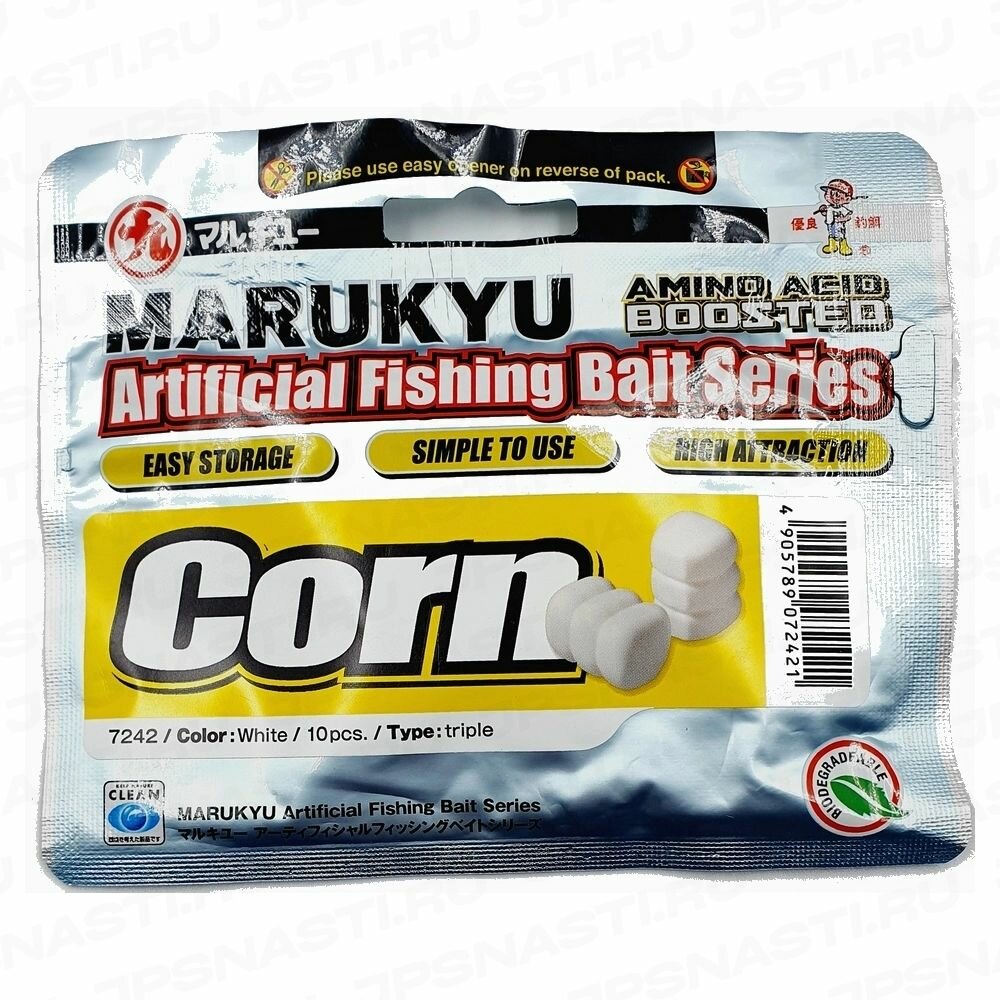 Силиконовая кукуруза для рыбалки Marukyu Corn, Triple, белый, 10 шт