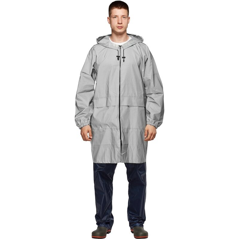 Плащ влагозащитный Русский дождевик Турист Флеш на молнии серый светоотражающий, размер XL 56-58