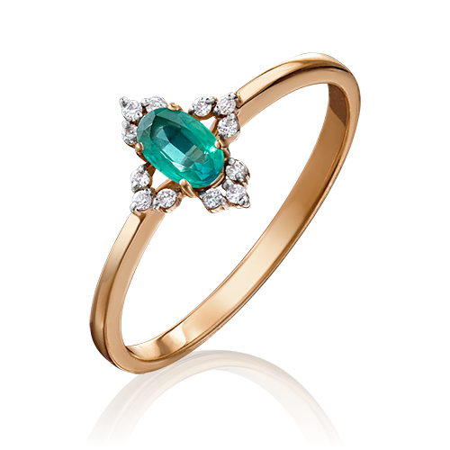 Кольцо, красное золото, 585 проба, бриллиант, изумруд