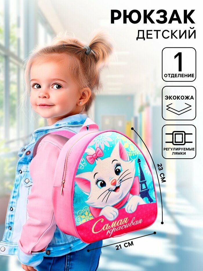 Рюкзак детский для девочки, на молнии, розовый, 23×21×10 см, Коты аристократы
