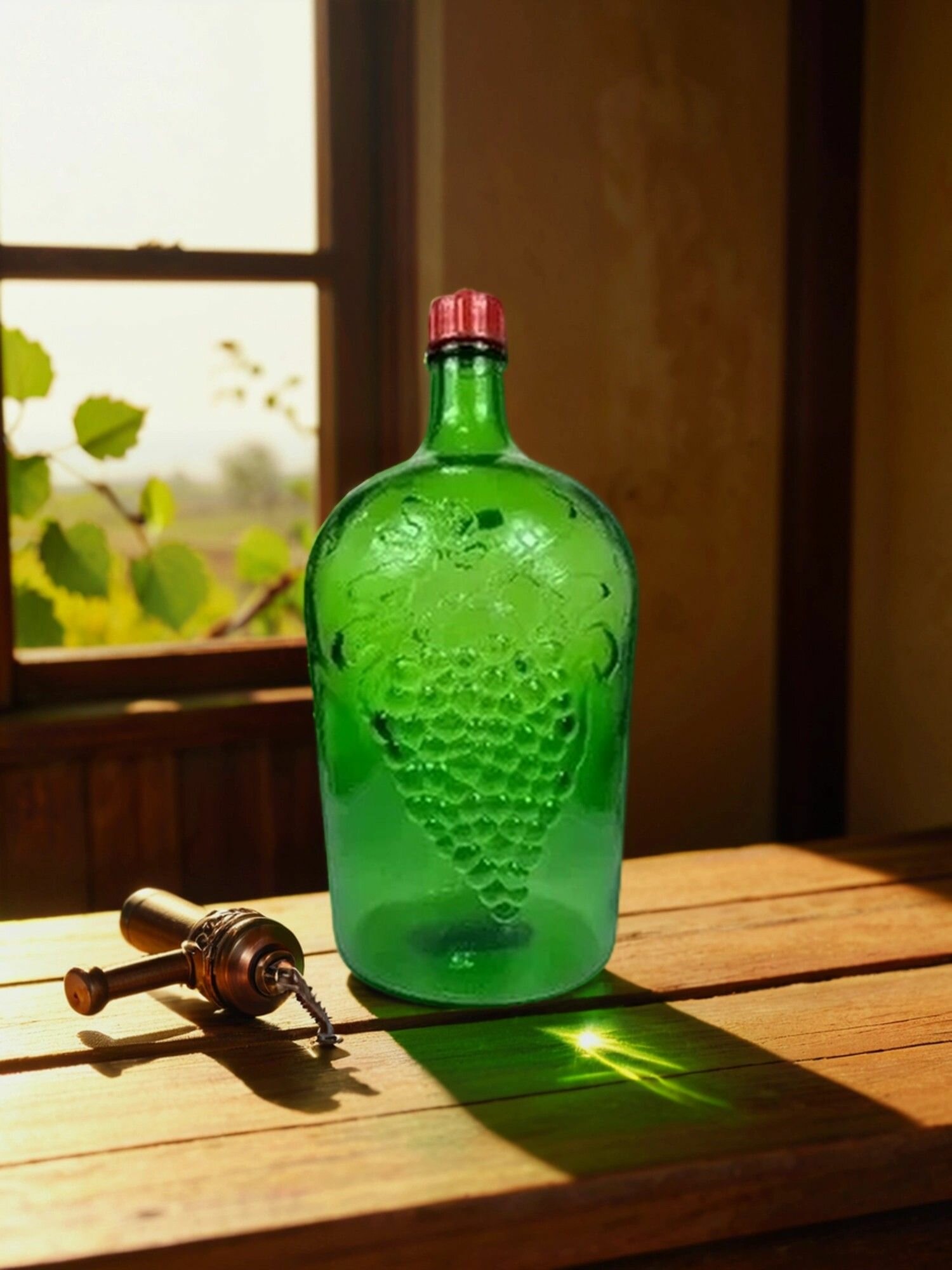 Бутылка стеклянная 3 л с крышкой для вина, материал стекло, цвет зеленый